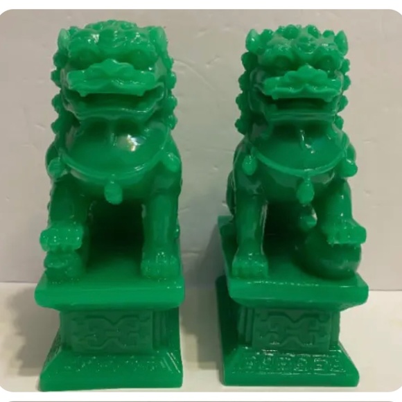 Art | Feng Shui Pair Of Green Fu Foo Dogs Guardian Lion Statue625h ...